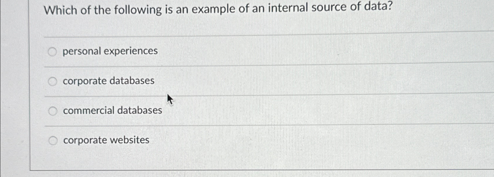 Solved Which of the following is an example of an internal | Chegg.com