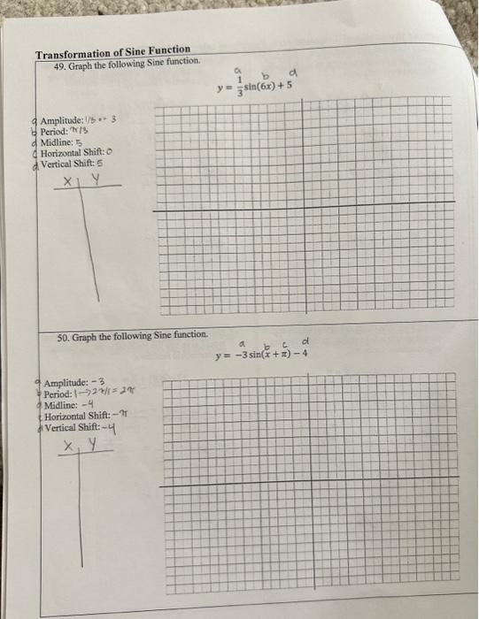 Solved Transformation of Sine Function 49. Graph the | Chegg.com