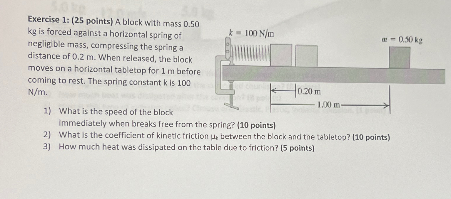 Solved Exercise 1: (25 ﻿points) ﻿A block with mass 0.50 kg | Chegg.com