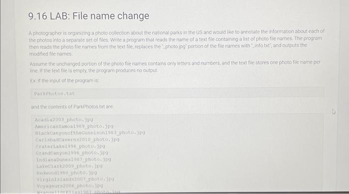 Solved 9.16 LAB: File name change A photographer is | Chegg.com