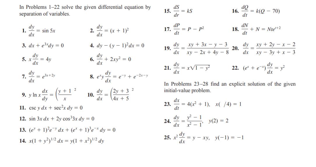 Solved In Problems 1-22 ﻿solve the given differential | Chegg.com