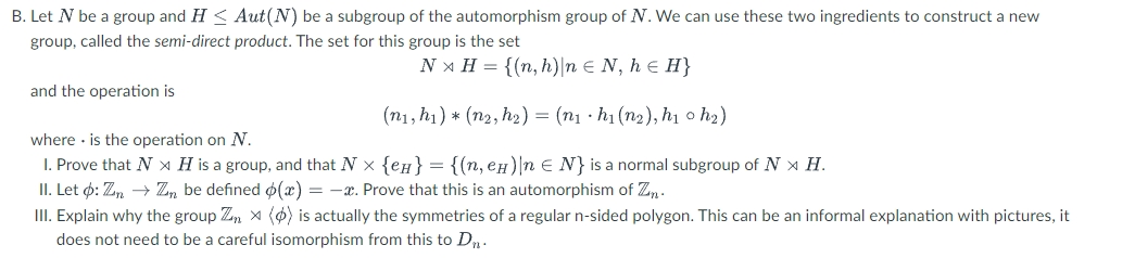 Let N be ﻿a group and H≤Aut(N) be ﻿a subgroup of ﻿the | Chegg.com