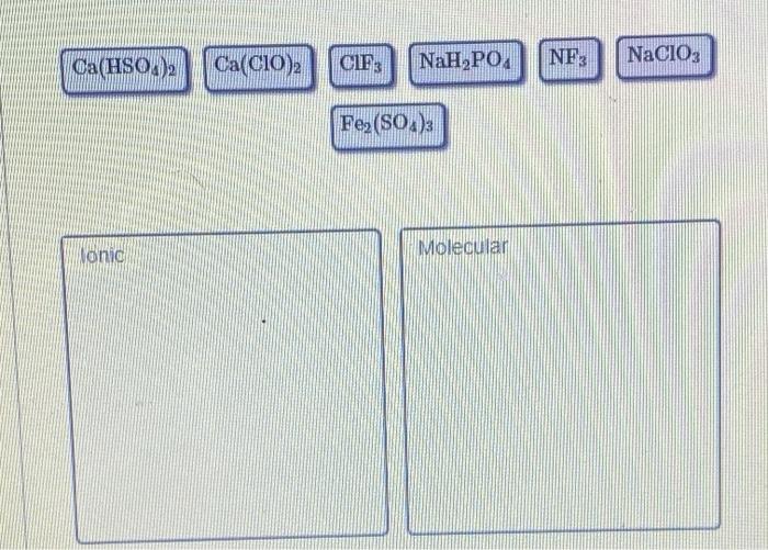 Solved Ca(CIO)2 CIF: Ca(HSO3)2 ΝΑΗΡΟ, NF: NaCIO3 Fe2(SO.): | Chegg.com