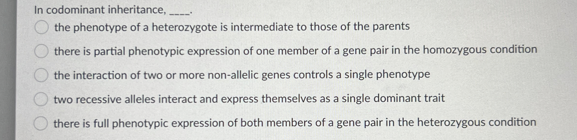 Solved In codominant inheritance,the phenotype of a | Chegg.com