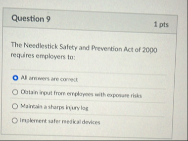 Solved Question 91 ﻿ptsThe Needlestick Safety and Prevention | Chegg.com