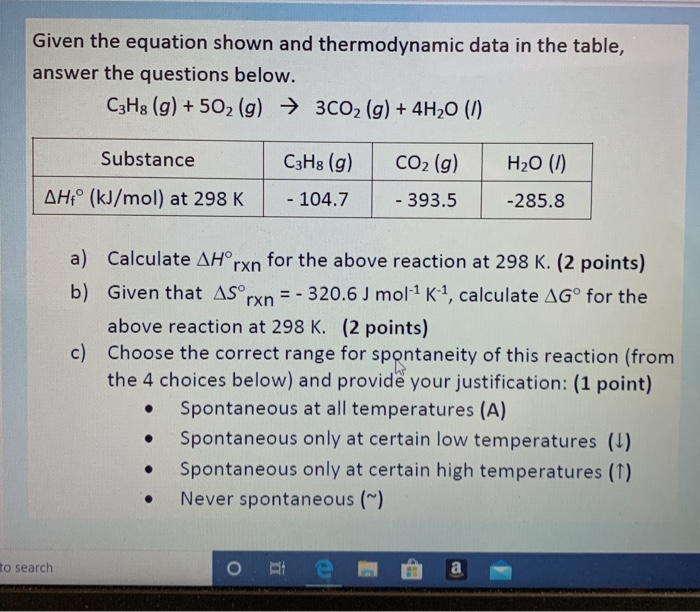 Solved Given the equation shown and thermodynamic data in | Chegg.com