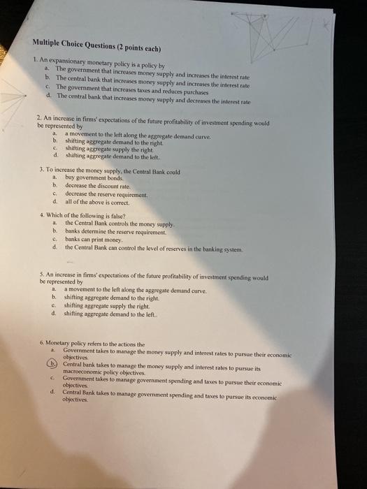 Solved Multiple Choice Questions (2 points each) 1. An | Chegg.com