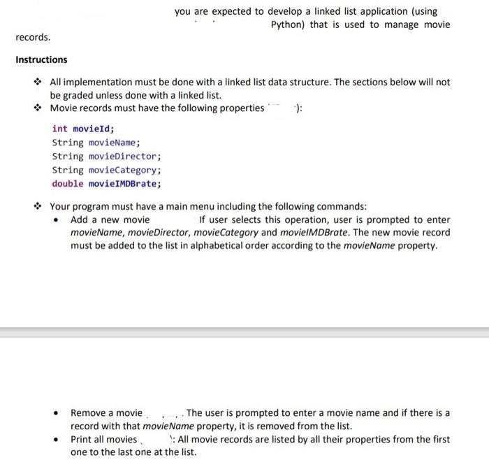 Solved ∵ All implementation must be done with a linked list | Chegg.com