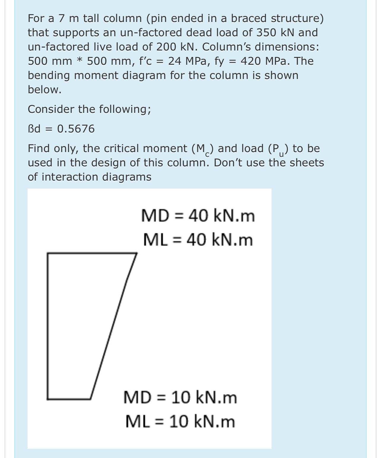 Solved For a 7m ﻿tall column (pin ended in a braced | Chegg.com