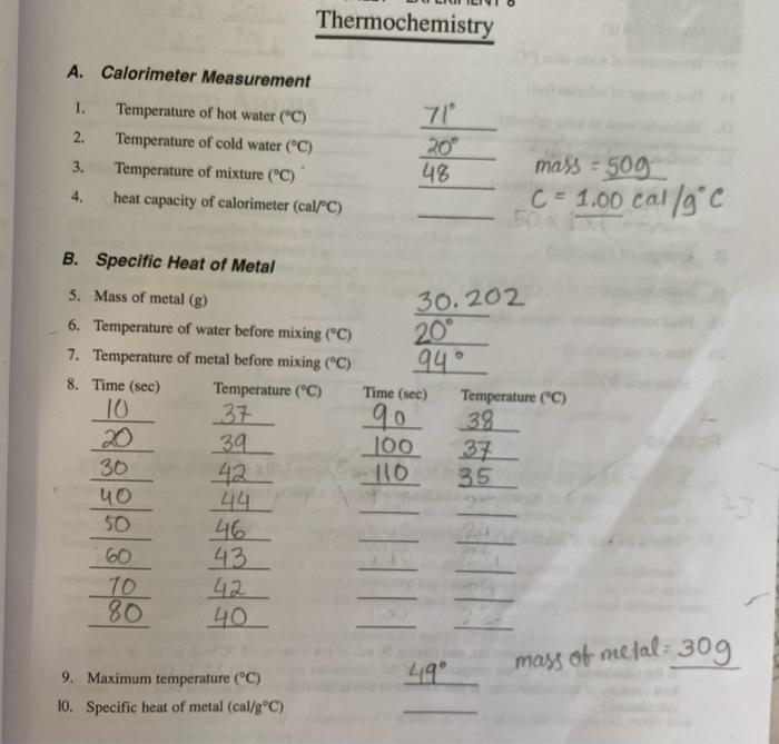 Solved B. Specific Heat of Metal | Chegg.com