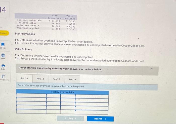 Solved Star Promotions 1-a. Determine whether overhead is | Chegg.com
