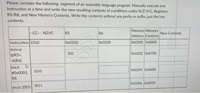 Solved Please consider the following segment of an assembly | Chegg.com