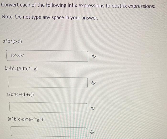 Solved Convert each of the following infix expressions to | Chegg.com