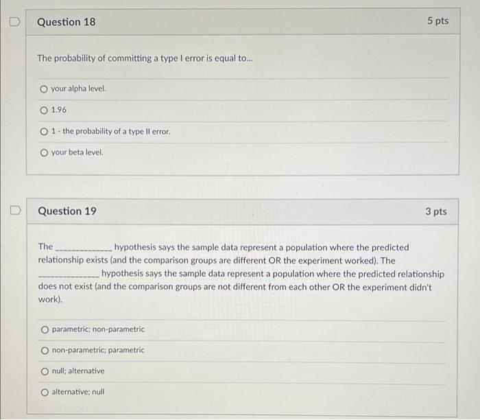 Solved D Question 18 5 pts The probability of committing a | Chegg.com