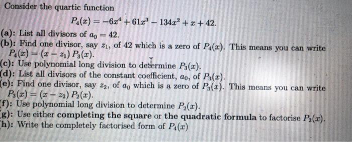 Solved Consider the quartic function | Chegg.com