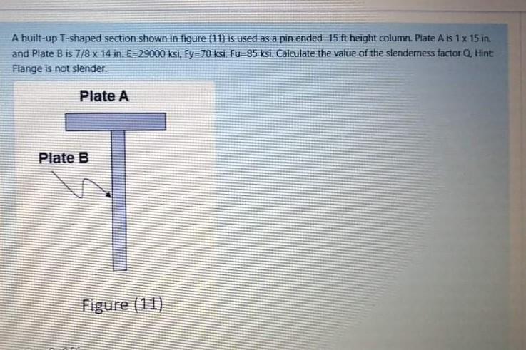 Solved A built-up T-shaped section shown in figure (11) is | Chegg.com