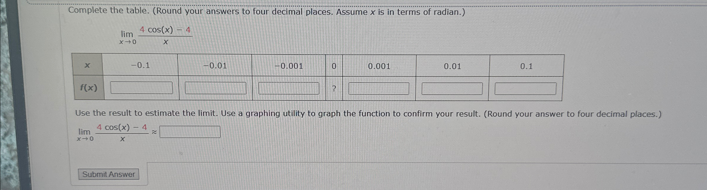 Solved Complete the table. (Round your answers to four | Chegg.com