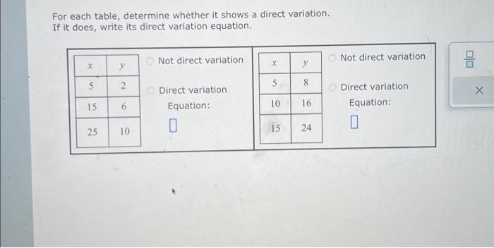 Solved For each table, determine whether it shows a direct | Chegg.com