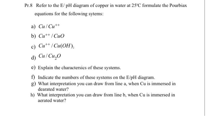 Solved Pr.8 Refer to the E/pH diagram of copper in water at | Chegg.com