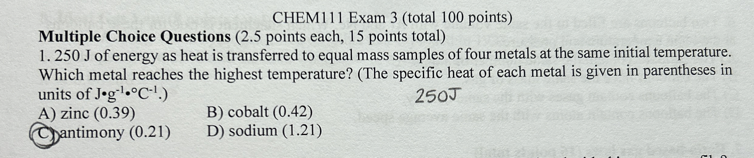 Solved CHEM111 ﻿Exam 3 (total 100 ﻿points)Multiple Choice | Chegg.com