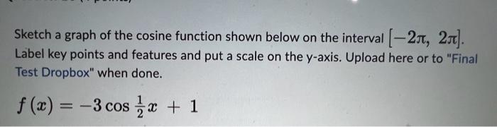 Solved Sketch a graph of the cosine function shown below on | Chegg.com