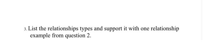 Solved 3. List the relationships types and support it with | Chegg.com