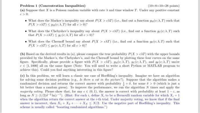 Solved Problem 1 (Concentration Inequalities) (10+8+10=28 | Chegg.com
