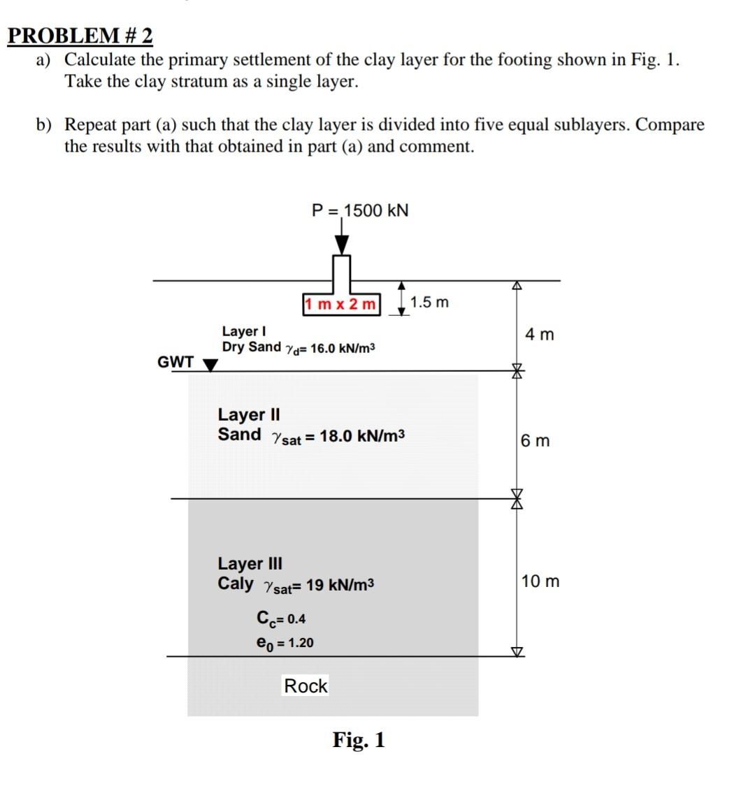 Solved ROBLEM #2 a) Calculate the primary settlement of the | Chegg.com