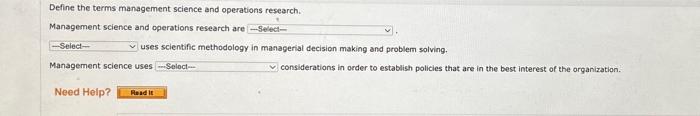 Solved Define the terms management science and operations | Chegg.com