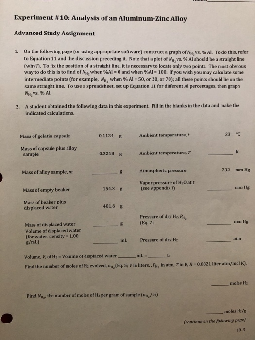 Lab Section: Name Experiment #10: Analysis of an | Chegg.com
