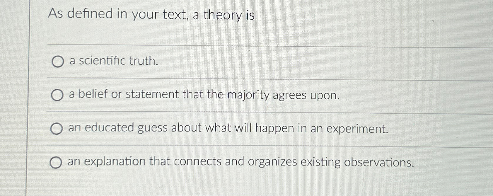 Solved As defined in your text, a theory isa scientific | Chegg.com