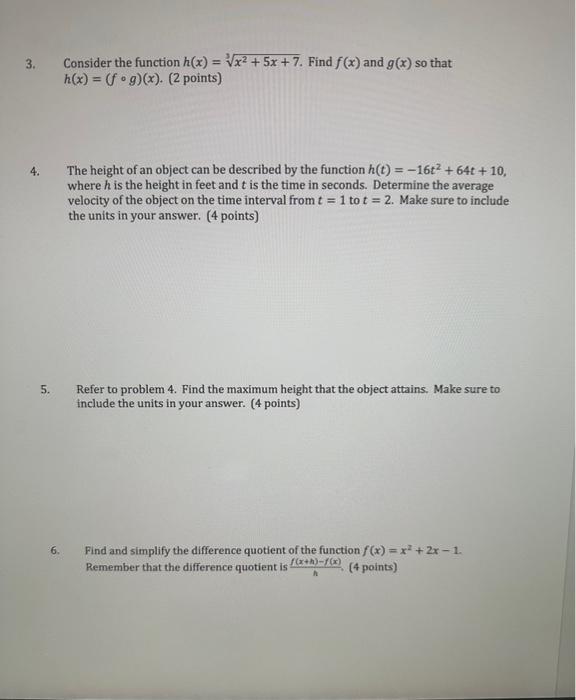 Solved 3. Consider the function h(x)=3x2+5x+7. Find f(x) and | Chegg.com