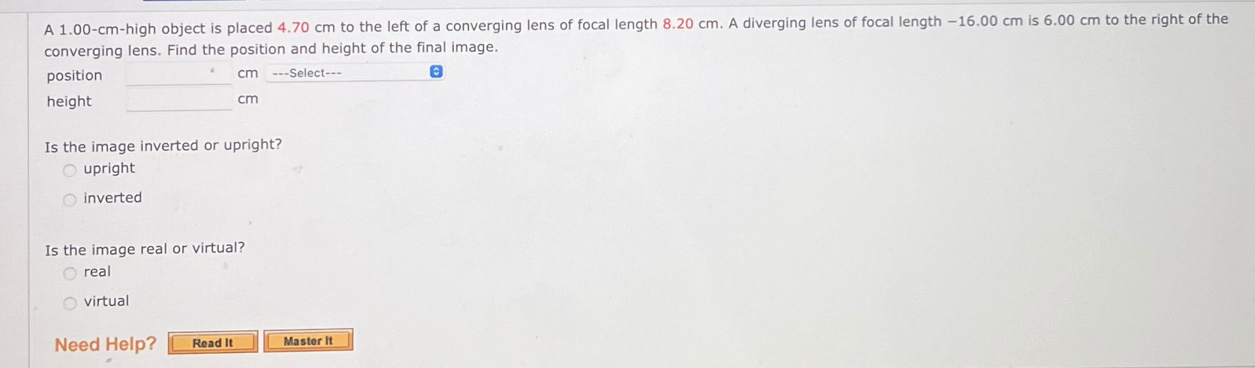Solved A 1.00-cm-high object is placed 4.70cm ﻿to the left | Chegg.com