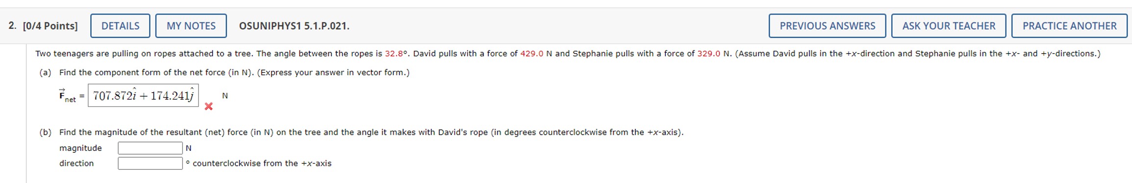 Solved (a) ﻿Find the component form of the net force (in | Chegg.com