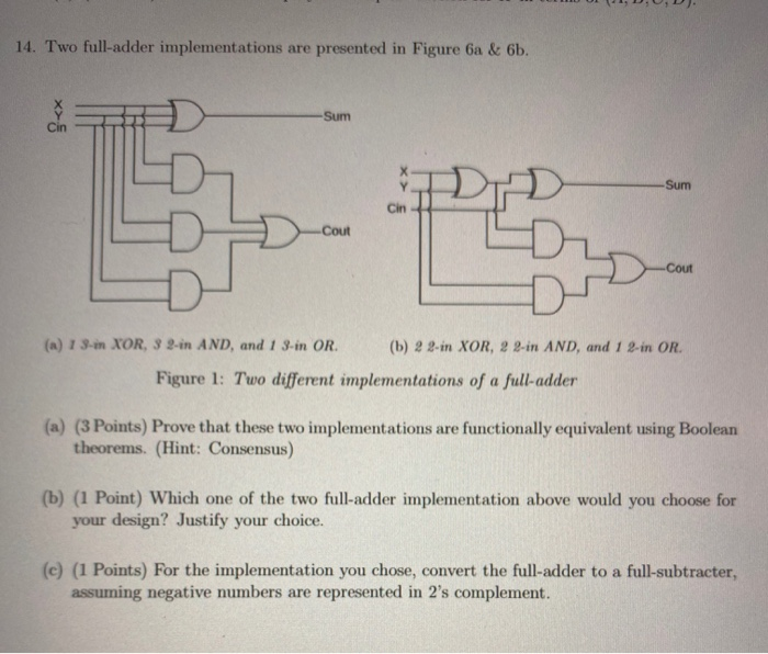 Solved 14. Two full-adder implementations are presented in | Chegg.com Solved 14. Two full-adder implementations are presented in | Chegg.com