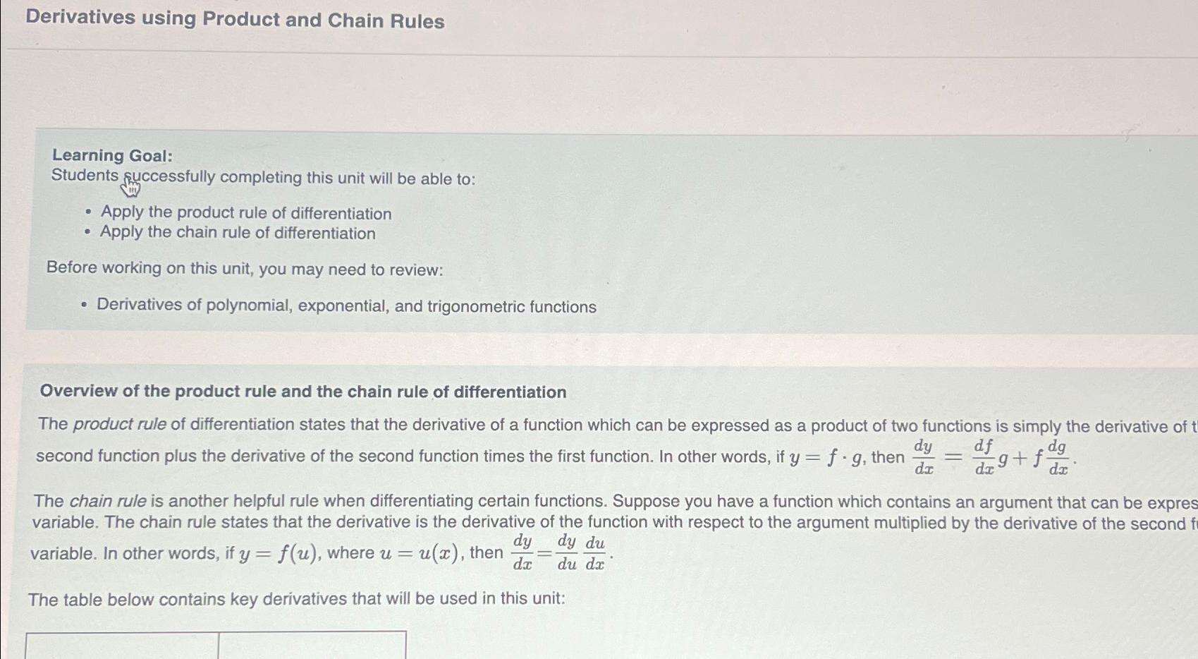 Solved Derivatives using Product and Chain RulesLearning | Chegg.com