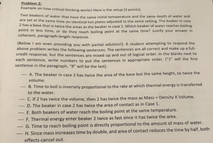 Solved Problem 2: Example on how critical thinking works! | Chegg.com