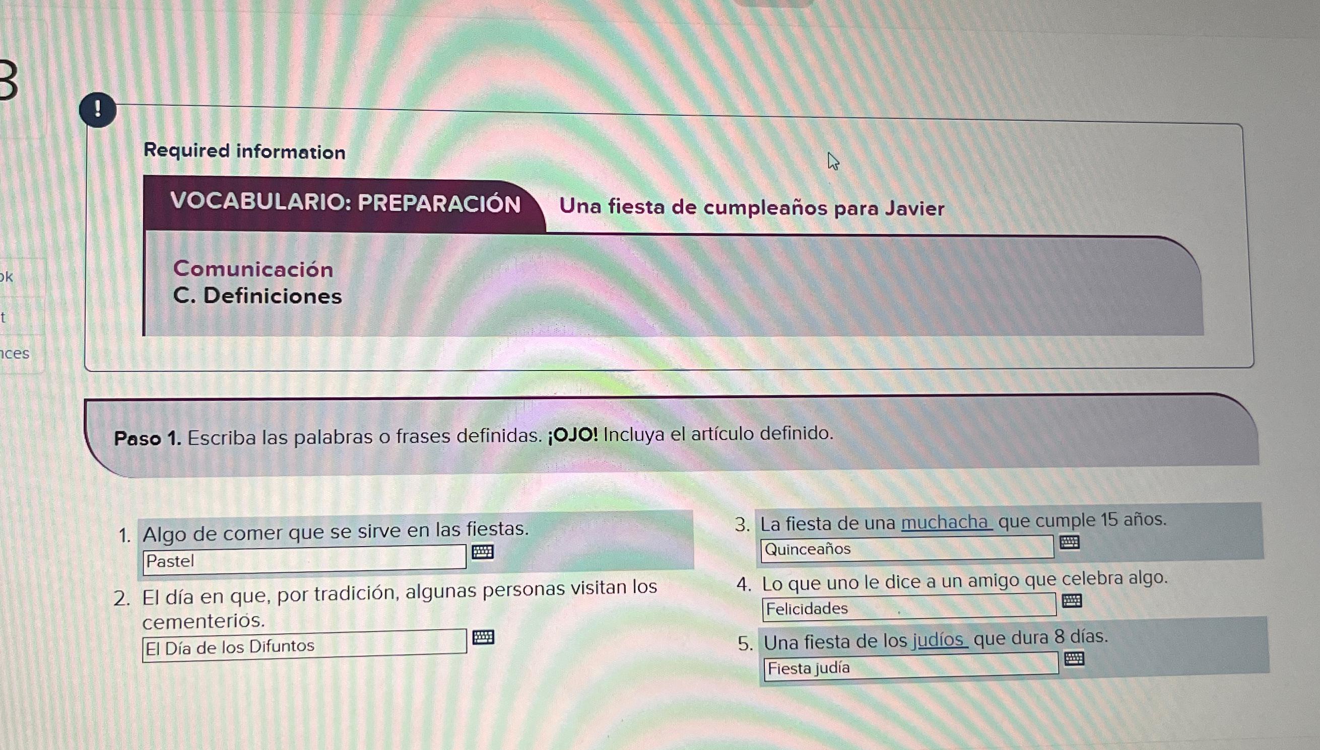 Solved !Required informationVOCABULARIO: PREPARACIÓNUna | Chegg.com