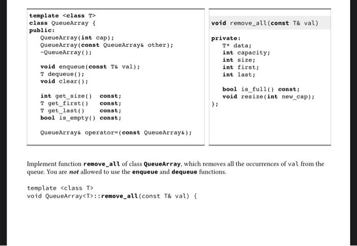 Solved Implement Function Removeall Of Class Queuearray 5645