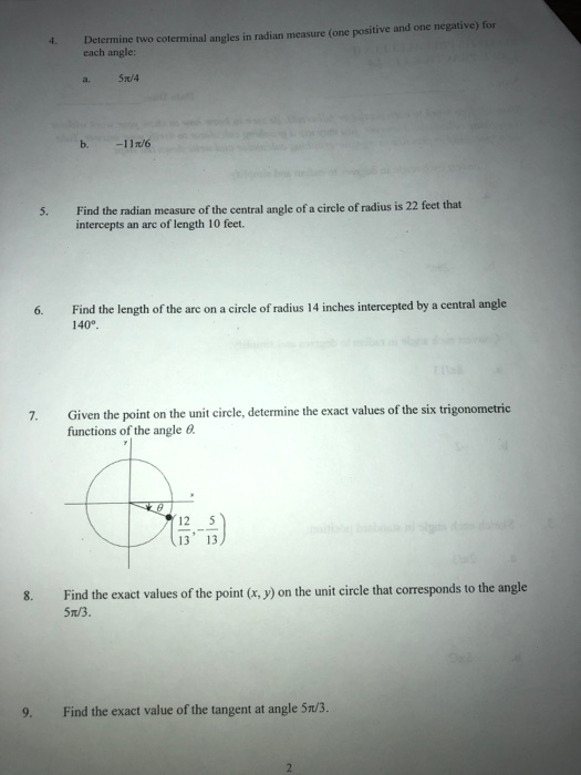Solved Determine two coterminal angles in radian measure | Chegg.com