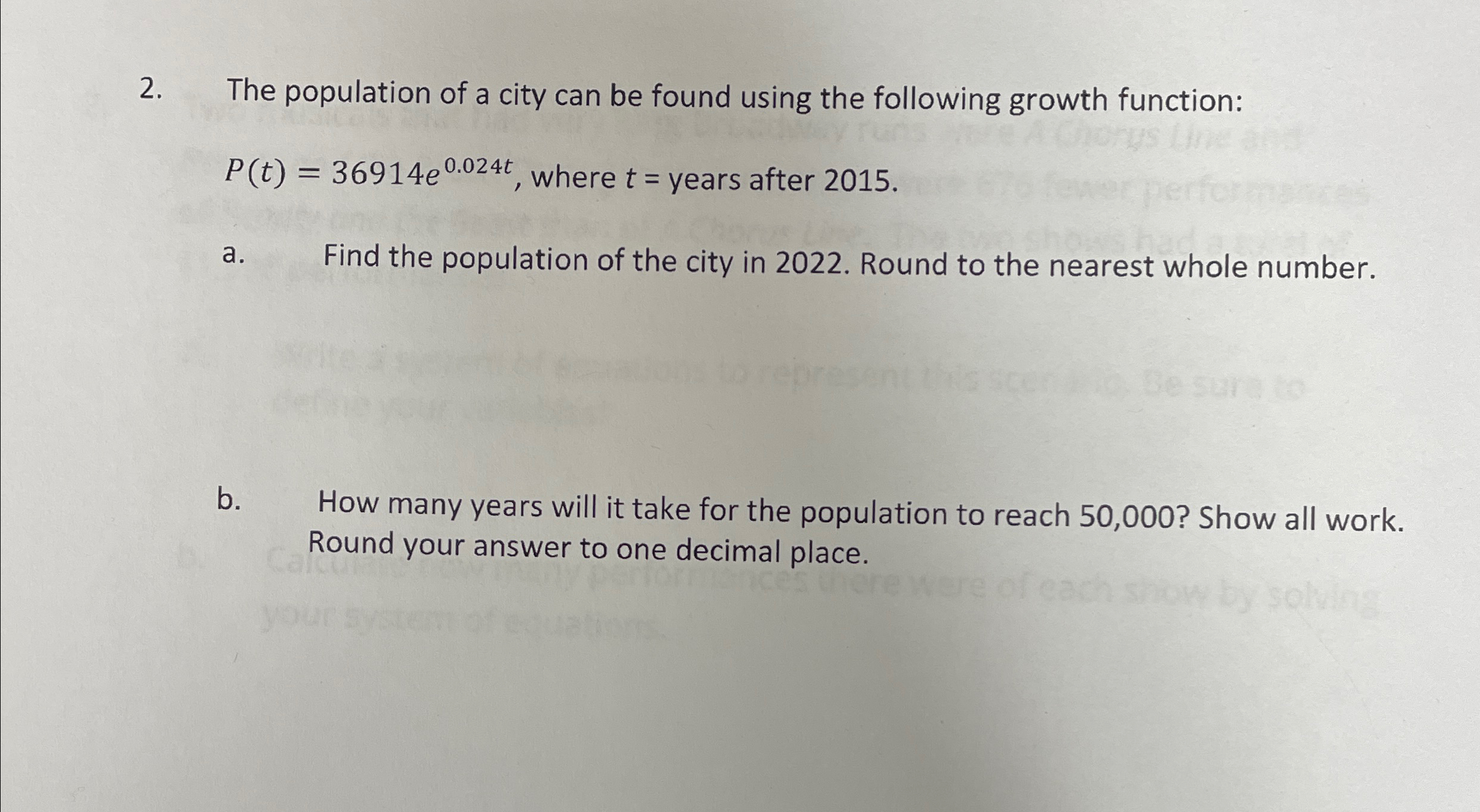 Solved The population of a city can be found using the | Chegg.com