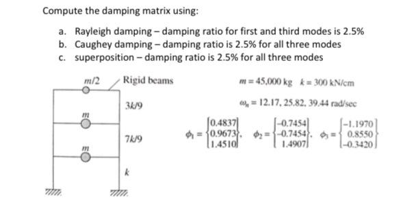 Solved Compute the damping matrix using: a. Rayleigh damping | Chegg.com