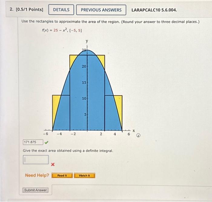 Solved Use the rectangles to approximate the area of the | Chegg.com