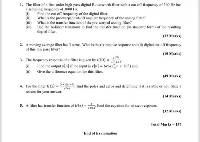 Solved 1. The filter of a first-order high-pass digital | Chegg.com