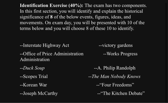 Identification Exercise (40\%): The exam has two | Chegg.com