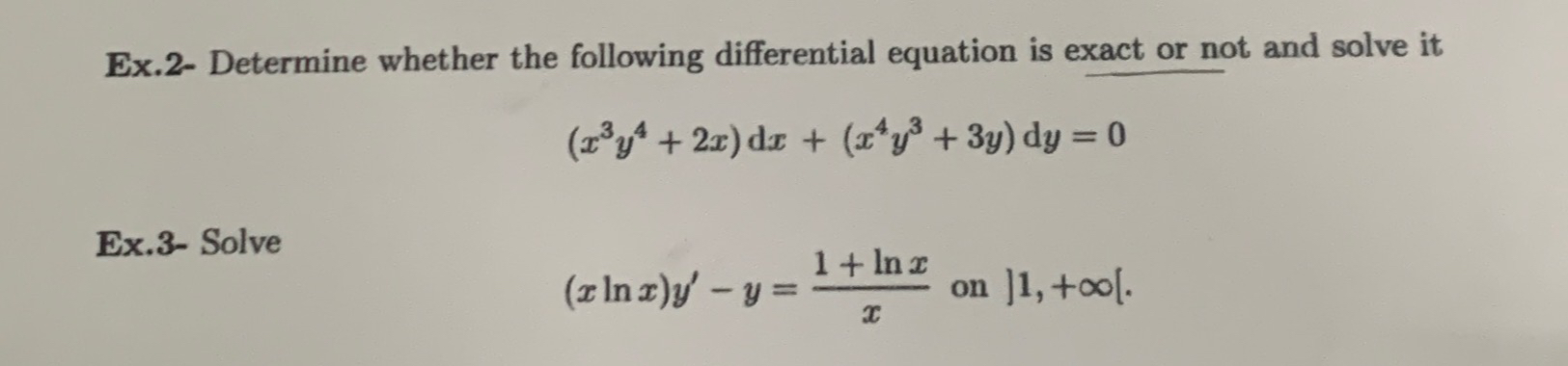 Solved Ex.2- ﻿Determine whether the following differential | Chegg.com