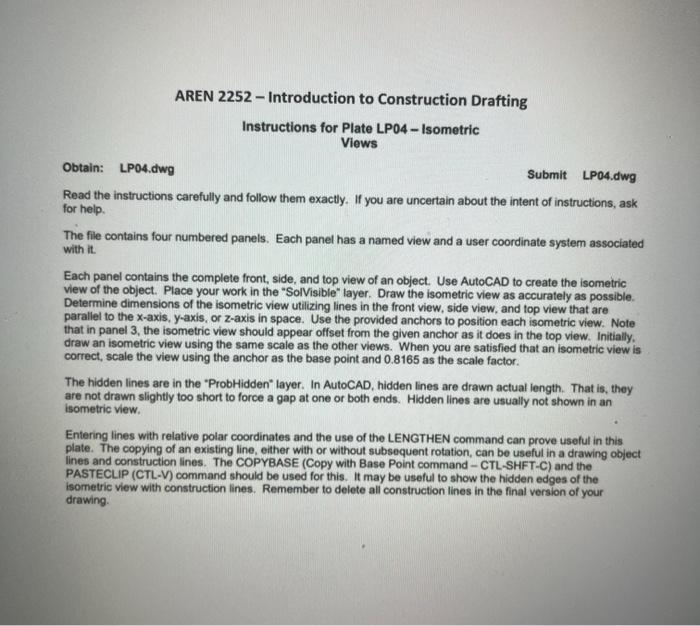 Solved AREN 2252 - Introduction to Construction Drafting | Chegg.com