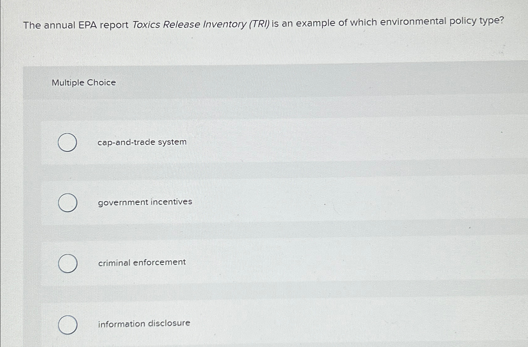 Solved The annual EPA report Toxics Release Inventory (TRI) | Chegg.com