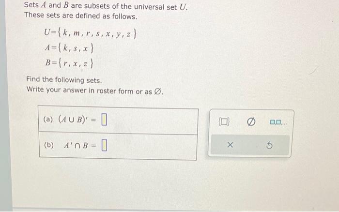 Solved Sets A and B are subsets of the universal set U. | Chegg.com