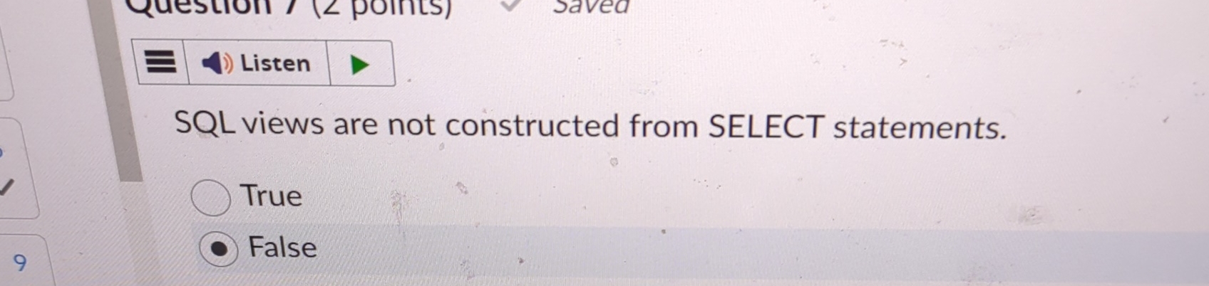 Solved ListenSQL views are not constructed from SELECT | Chegg.com